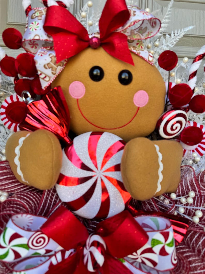Gingerbread Christmas Wreath – Candy Cane & Peppermint Holiday Decor ...