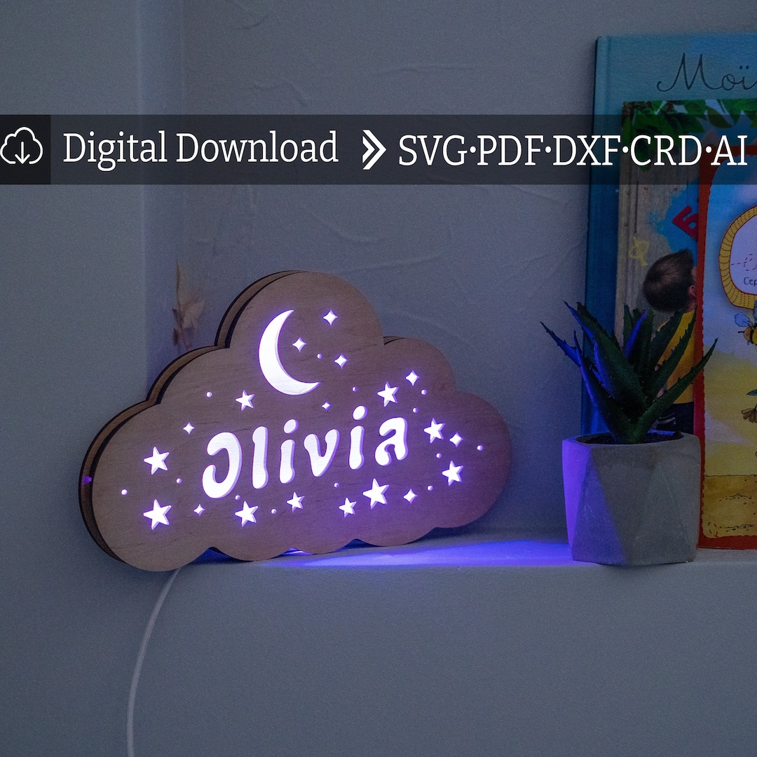Cloud Night Light Svg, Wooden Night Light Svg, Wooden Cloud Night Light ...