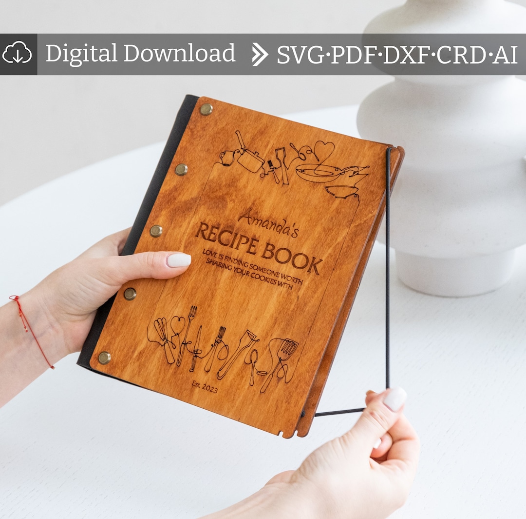 Wood Recipe Book Cover Svg, Wood Recipe Book Cover Laser Cut, Wood ...
