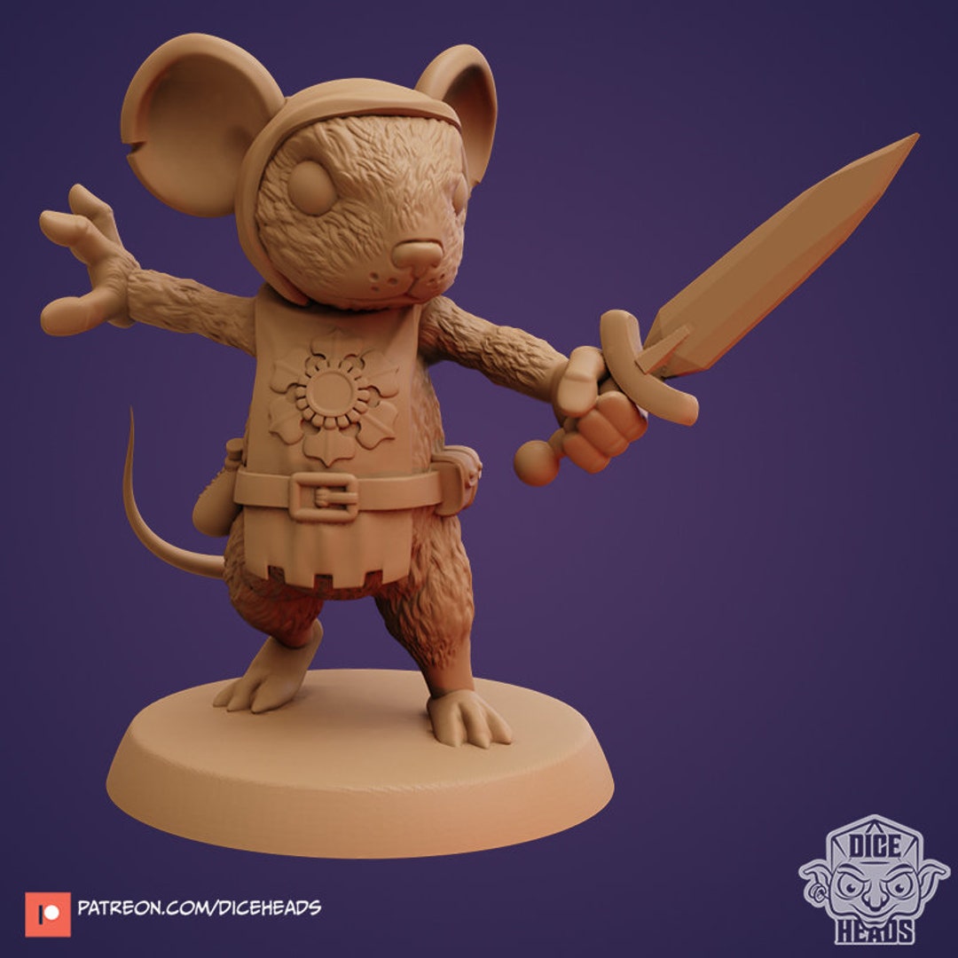 Mousefolk Fighter Dice Heads Dungeons and Dragons 3D Geprint Miniatuur ...