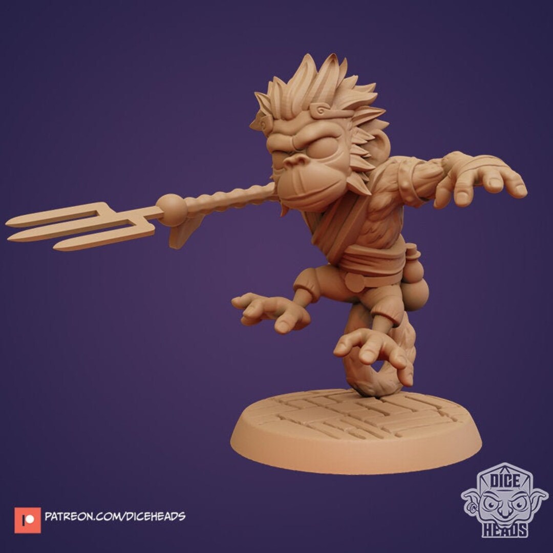 Monkey Monk Dice Heads Dungeons and Dragons 3D Printed Miniature ...