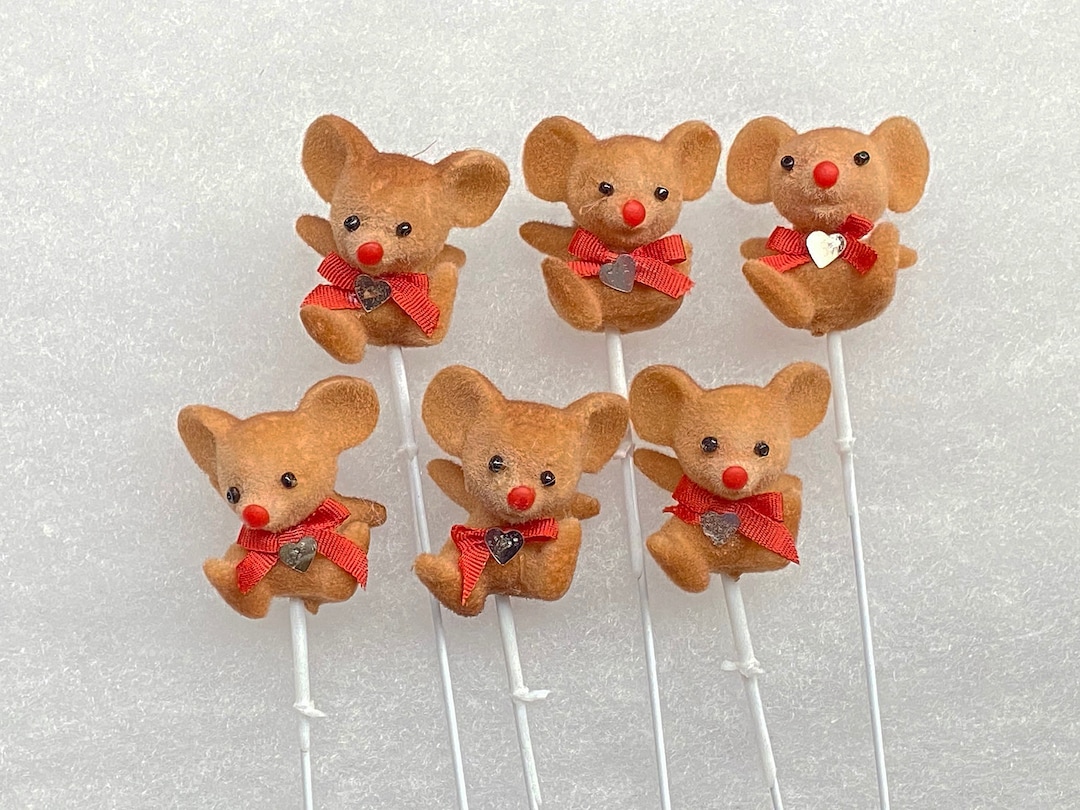 Flocked Miniature Mouse Picks With Heart, Set of 12 - Etsy