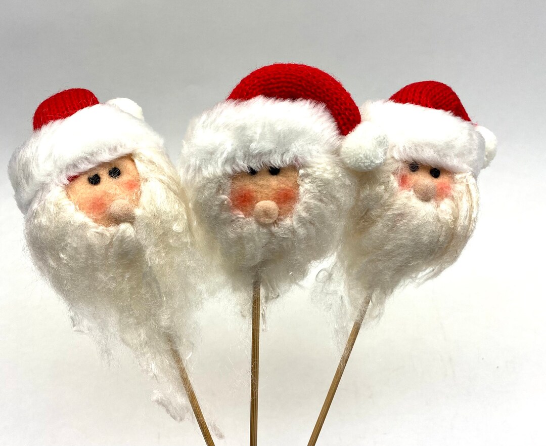 Santa Head on Wooden Stem- Set of 6 - Etsy