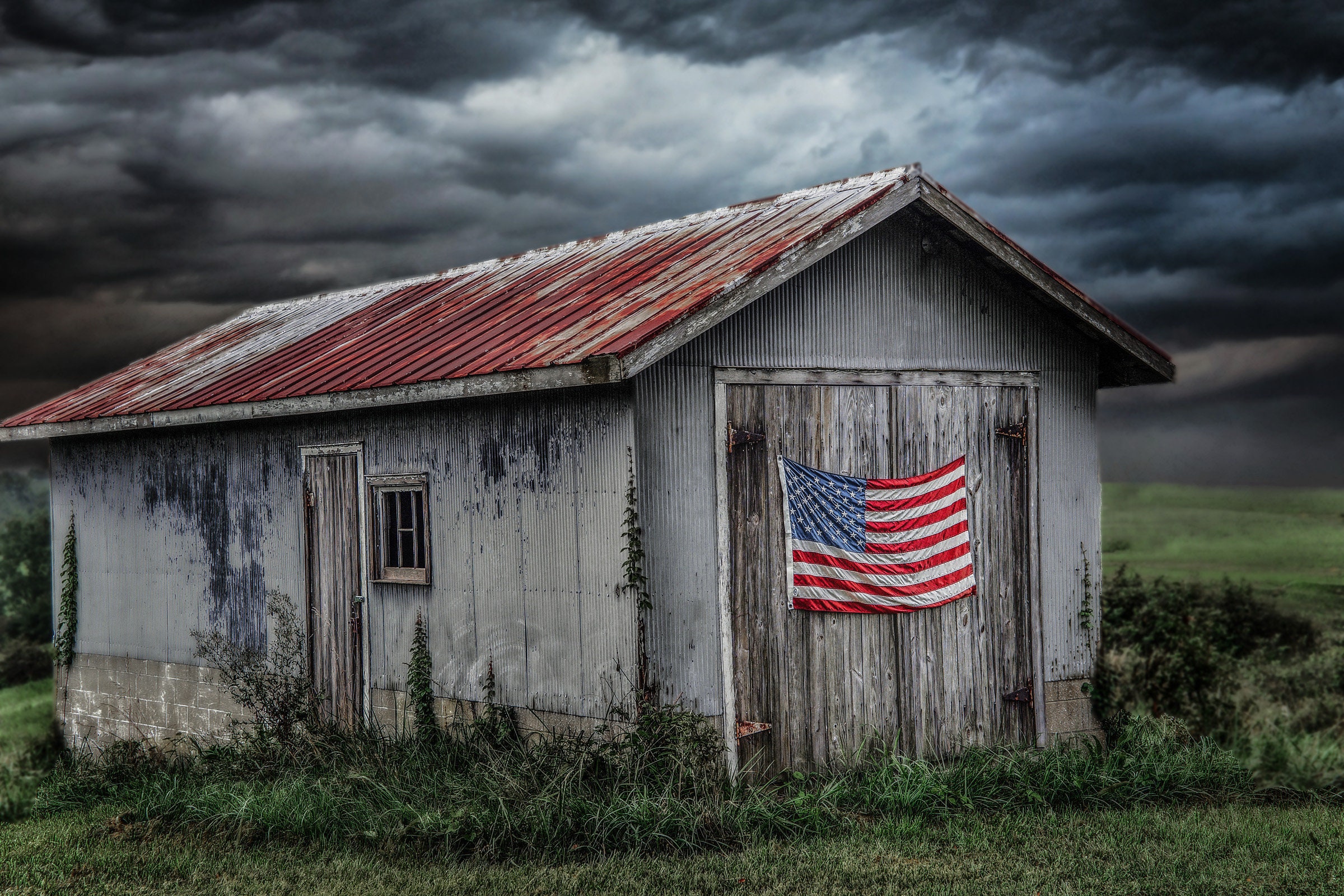 American Flag Storm / Country Landscape / Rustic Barn / Patriotic ...