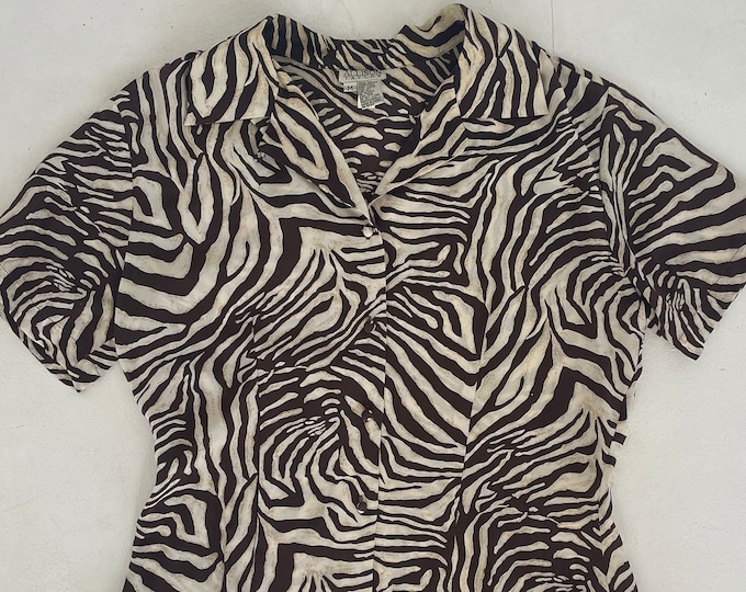 90’s Vintage Silk Blouse Silk Zebra Print Vintge Shirt Short Sleeve ...