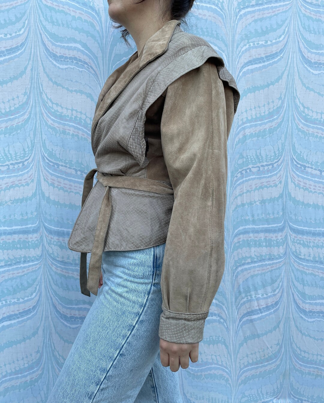 1970's Vintage Leather Jacket, Belted, Suede and Leather Light Tan ...