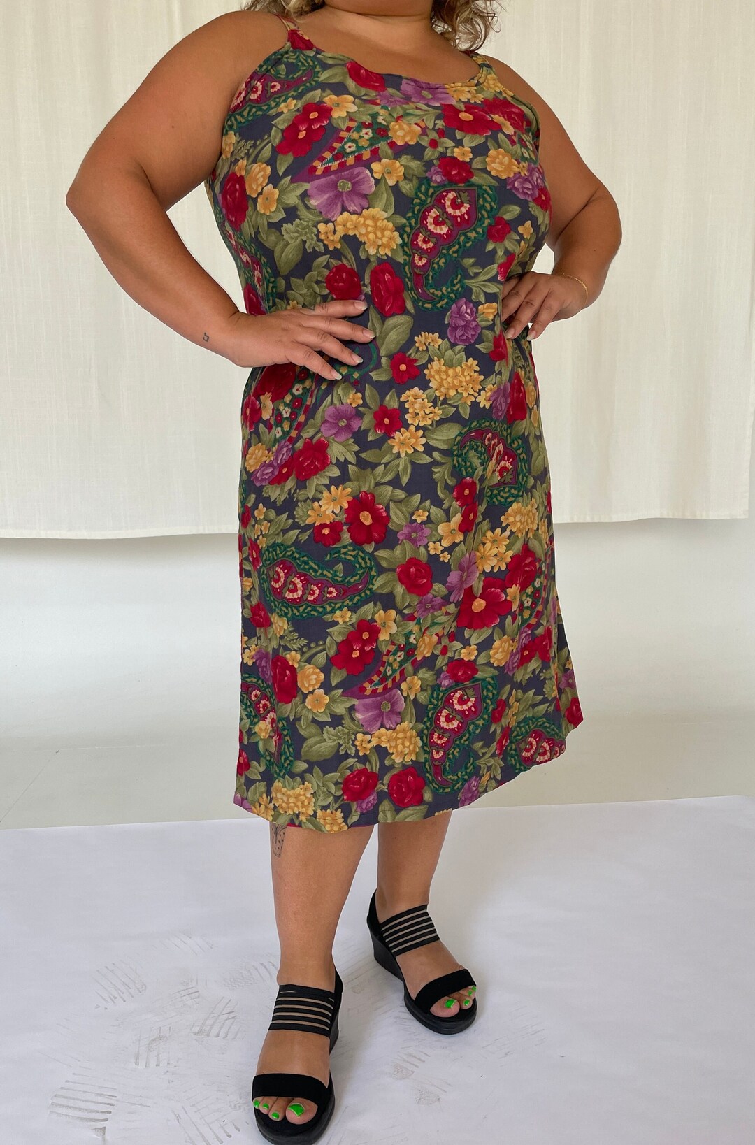 90's Jewel Tone Floral Mini Dress Plus Size Vintage Dress 90's Dress ...