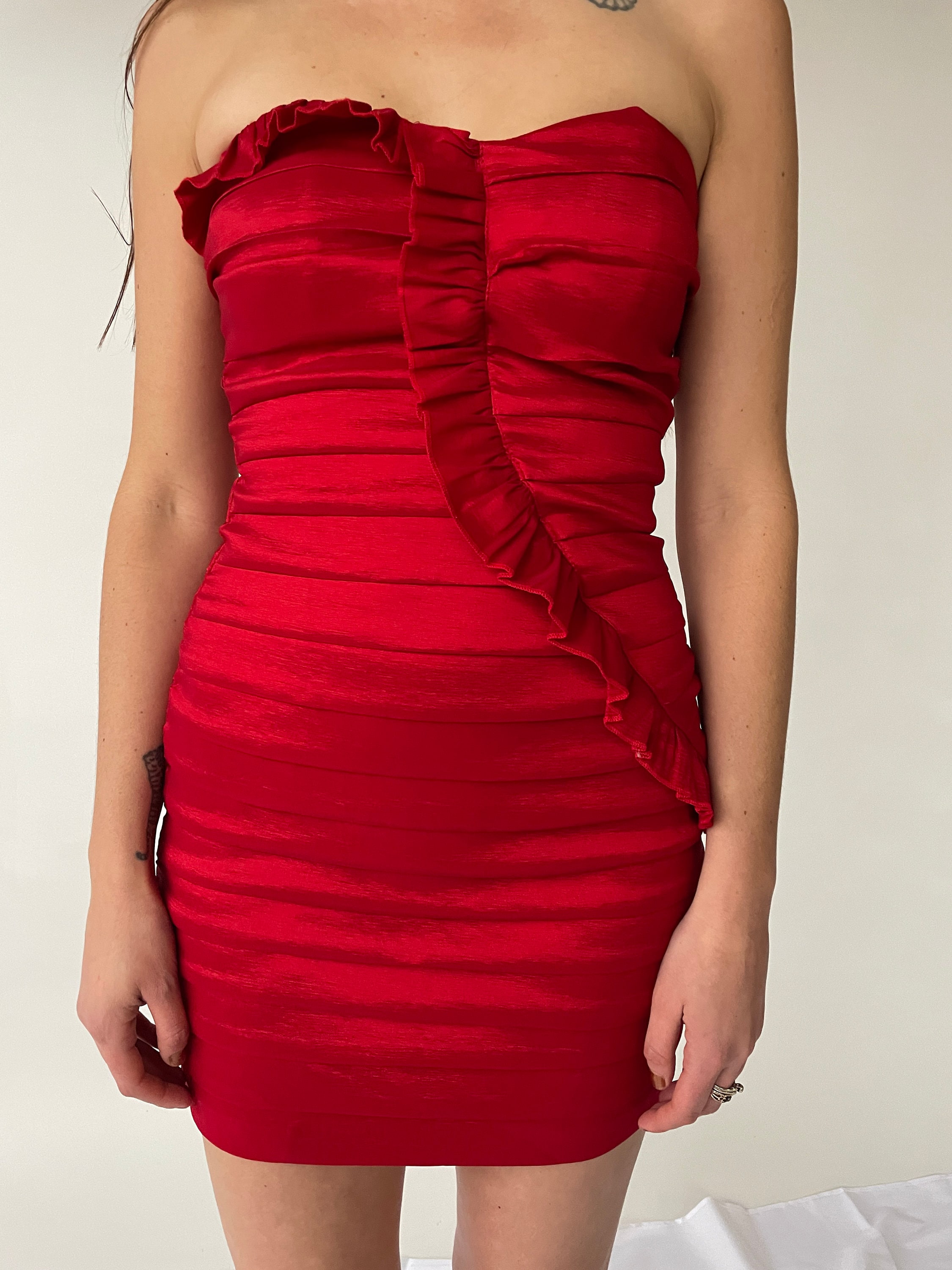 Y2K Strappless Ruffle Cocktail Dress Red Mini Dress // S - Etsy