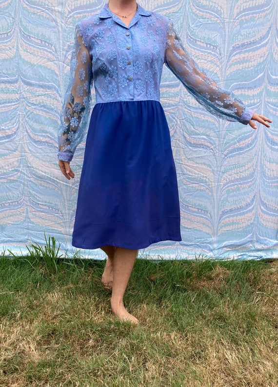 Blue + Purple Sheer Daisy Lace 1960's Vintage Bohemia… - Gem