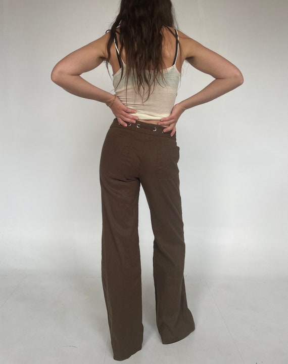 Y2K Low Rise Brown Linen Pants w Hardware Details Vin… - Gem