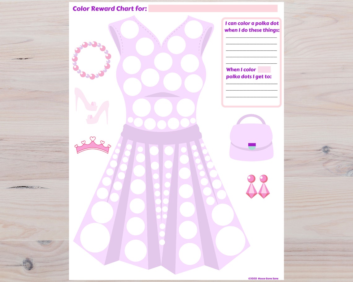 Toddler Girl Printable Color Reward Charts Dress & Sweets - Etsy