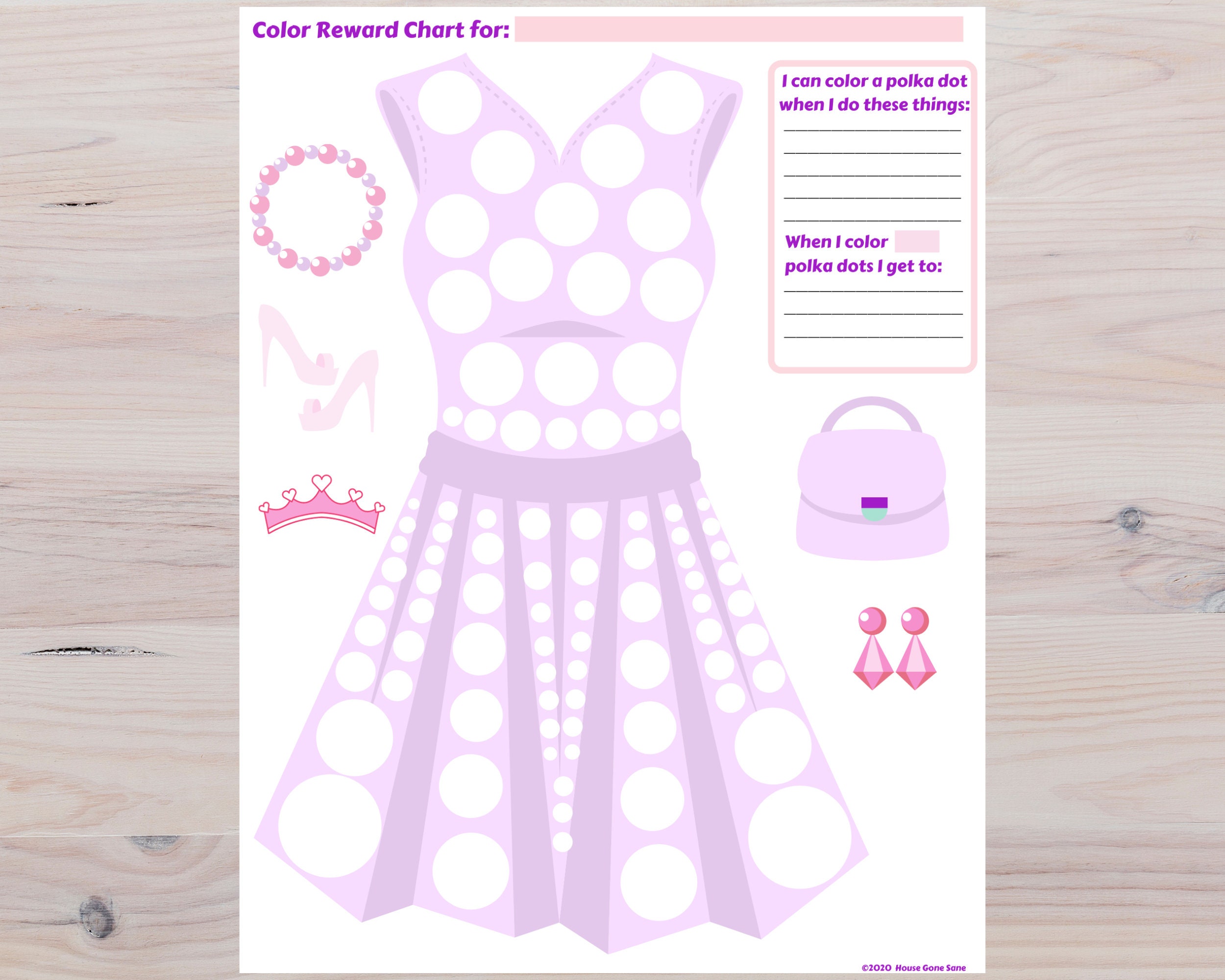 Toddler Girl Printable Color Reward Charts Dress & Sweets - Etsy
