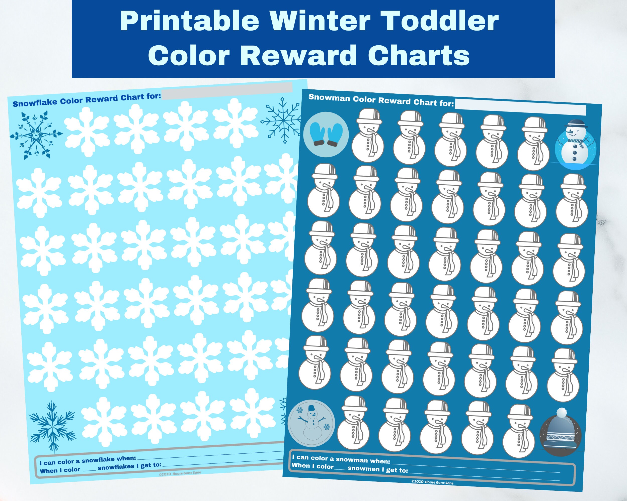 Printable Winter Snowflake & Snowman Toddler Color Reward Charts - Etsy