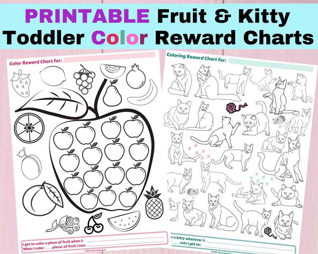 Toddler Reward Chart for Girls 2 Printable Color Charts Fruit & Kitty ...