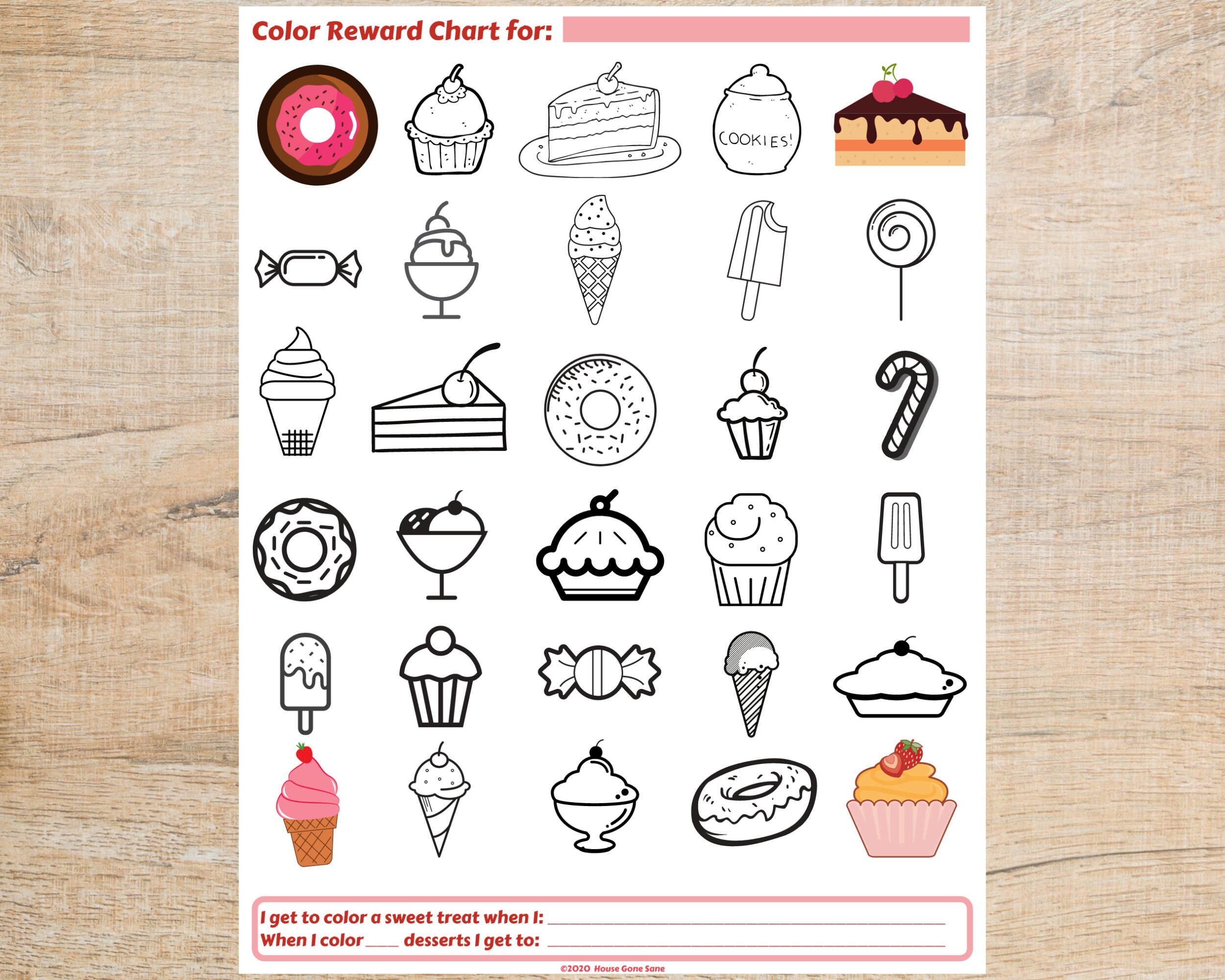 Toddler Girl Printable Color Reward Charts Dress & Sweets - Etsy