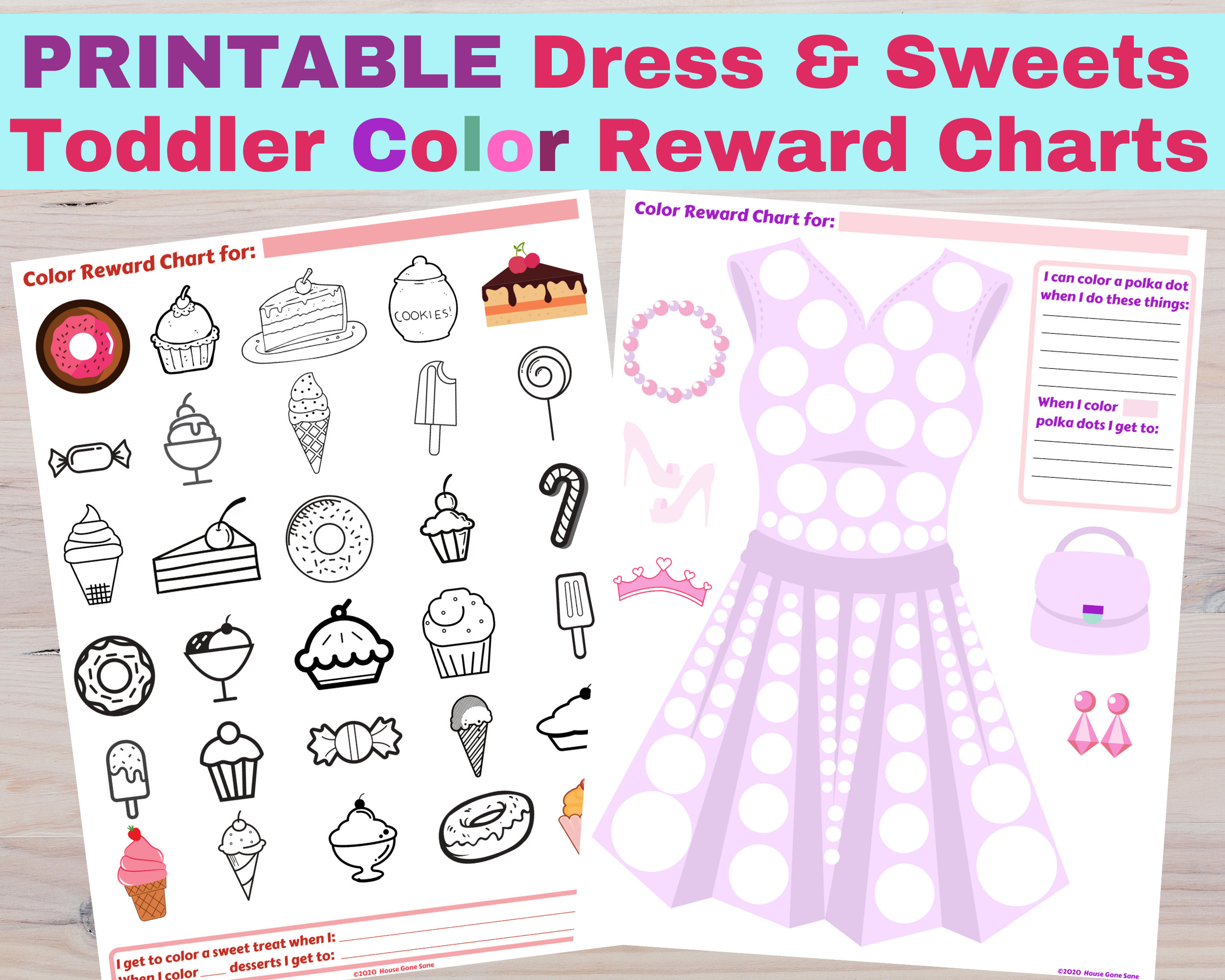 Toddler Girl Printable Color Reward Charts Dress & Sweets - Etsy