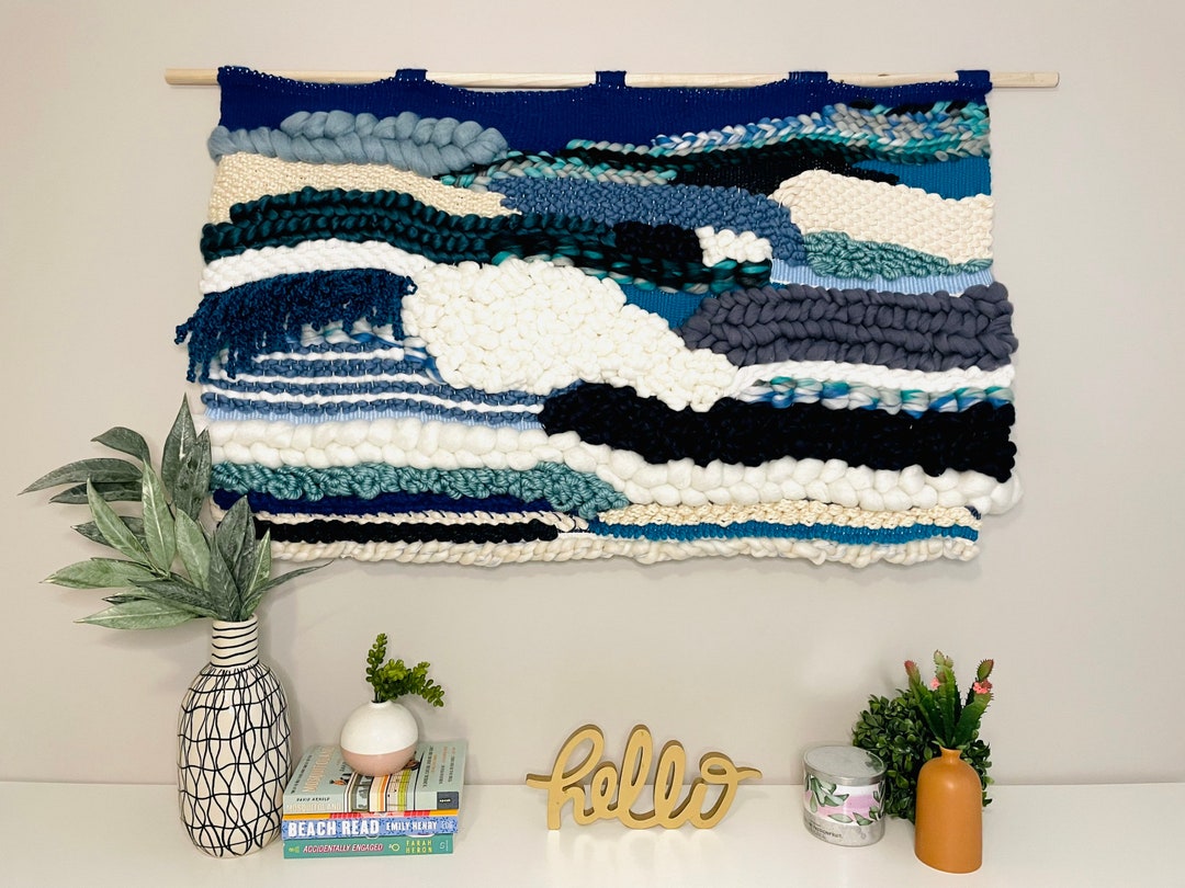 Large Blue Woven Wall Hanging, Tapestry, Boho Wall Hanging, Woven Decor ...