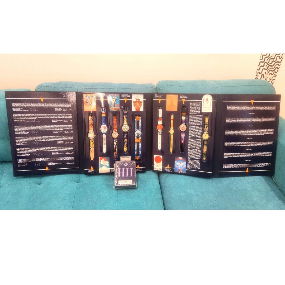 Swatch Watch Lot Historic Olympic Games Box & Lapel Pin Box Olympic ...