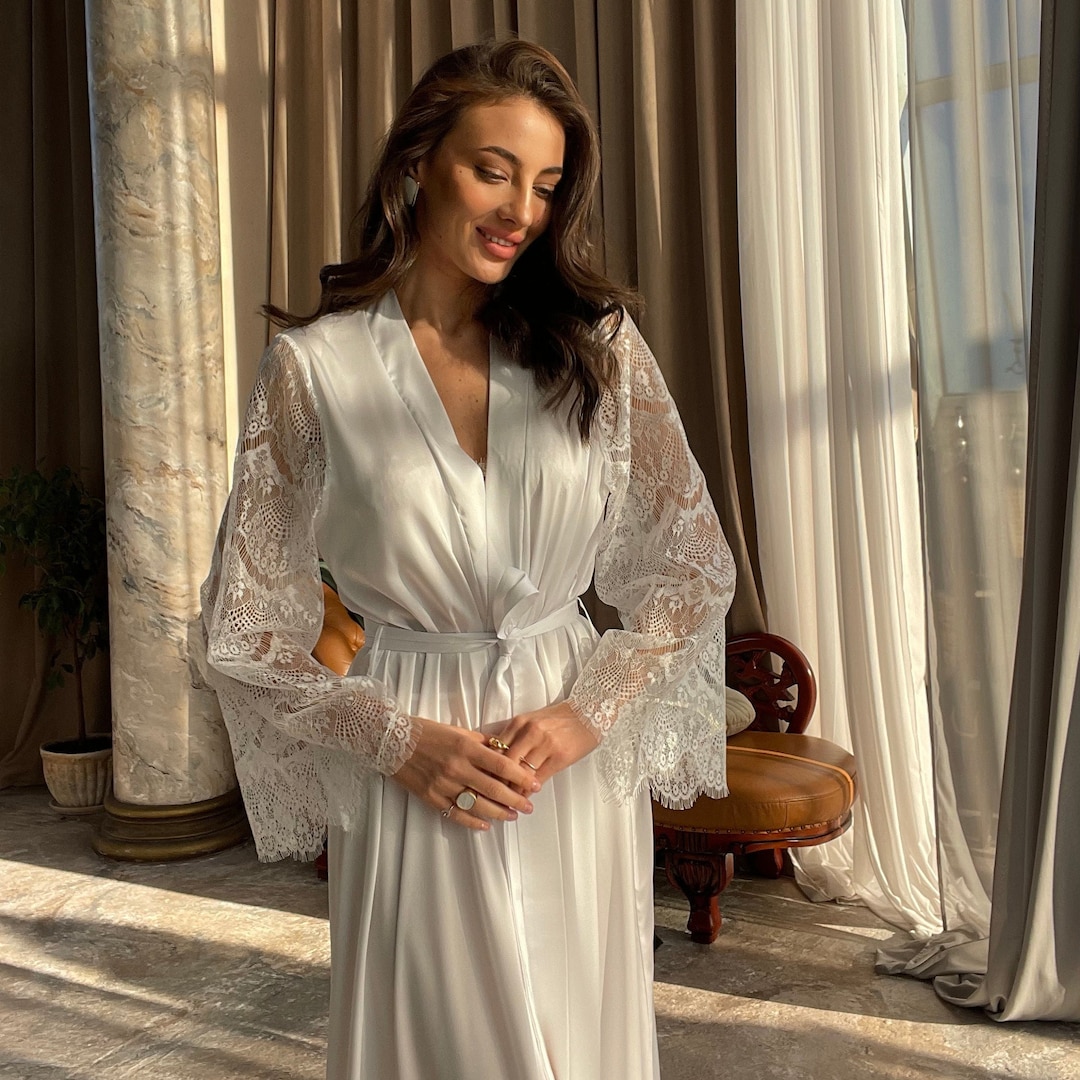 Long Lace Robe,long Bridal Robe,lace Bride Robe,bridal Maxi Lace Robe ...