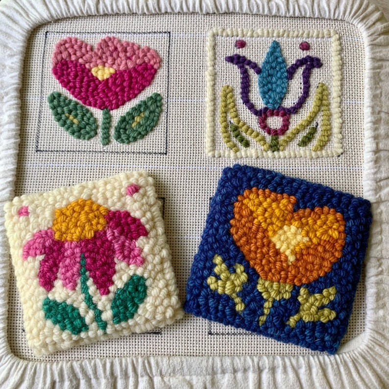 Floral Mug Rugs, Oxford Punch Needle, Rug Hooking Flowers - Etsy