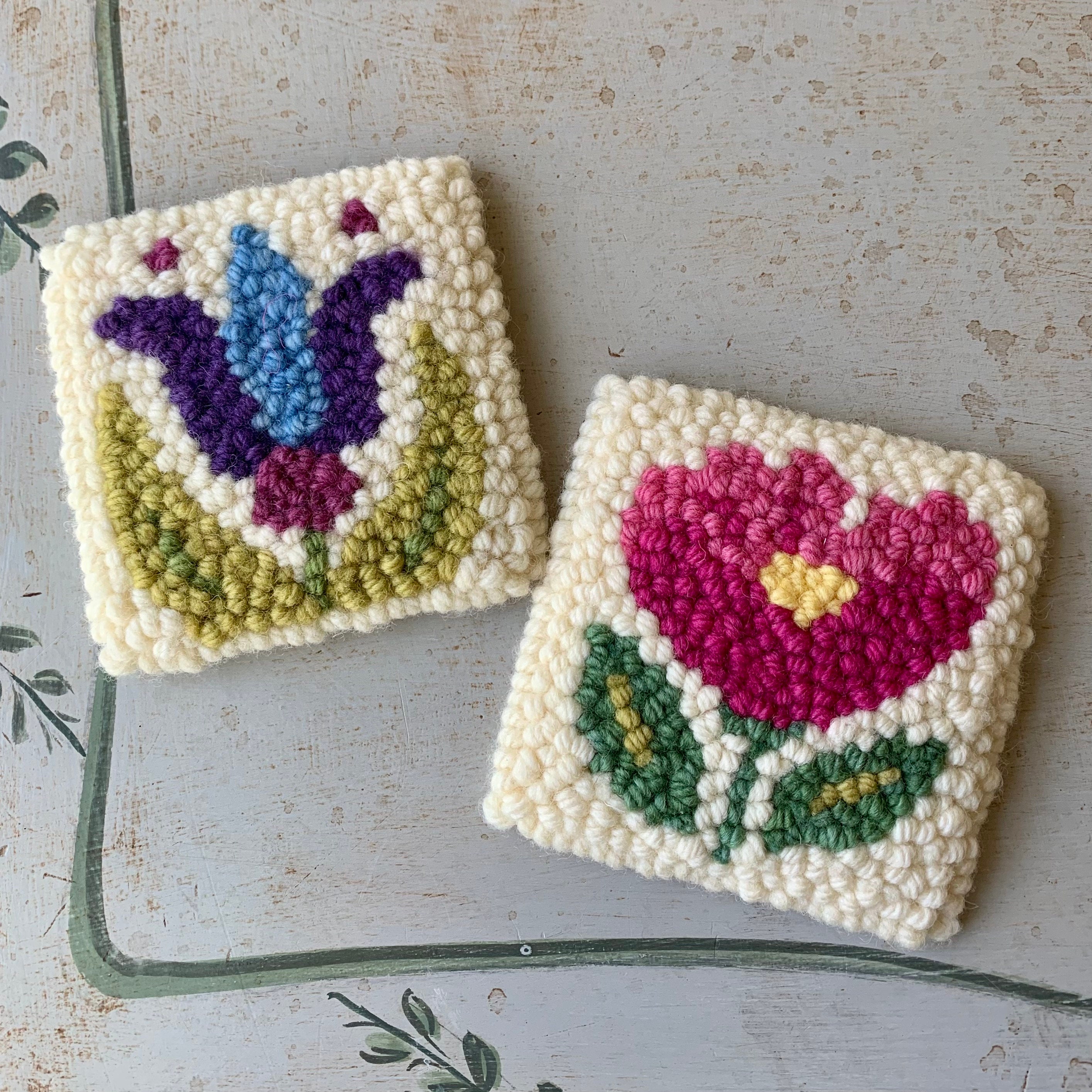 Floral Mug Rugs, Oxford Punch Needle, Rug Hooking Flowers - Etsy