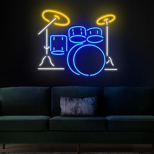 Drum Set Neon Sign, Drums Neon Sign, Drum Kit Neon Sign, Drummer Neon ...