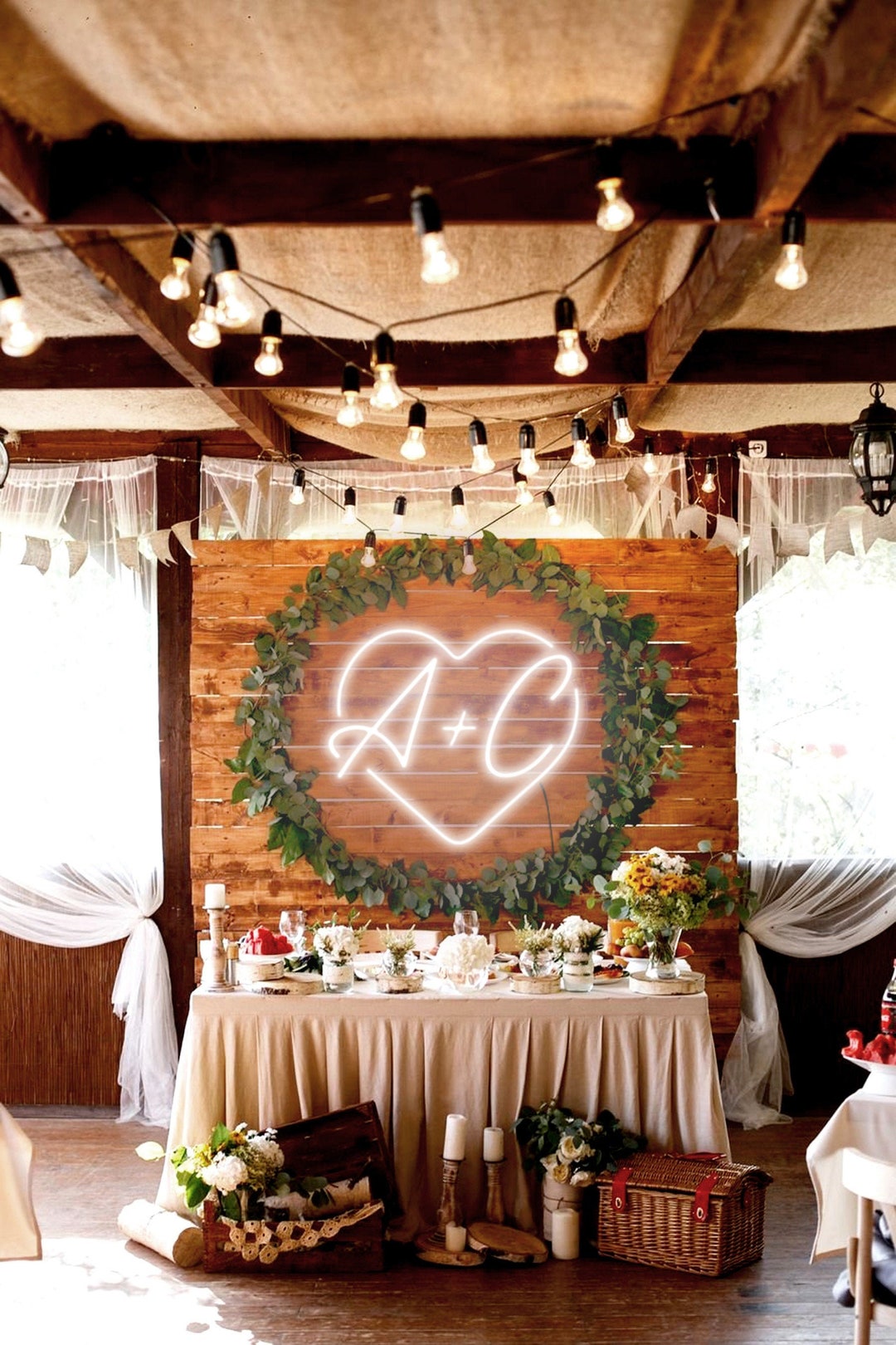 Wedding Neon Sign Initials, Custom Initials Neon Sign, Heart Initials ...