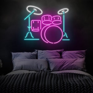 Drum Set Neon Sign, Drums Neon Sign, Drum Kit Neon Sign, Drummer Neon ...