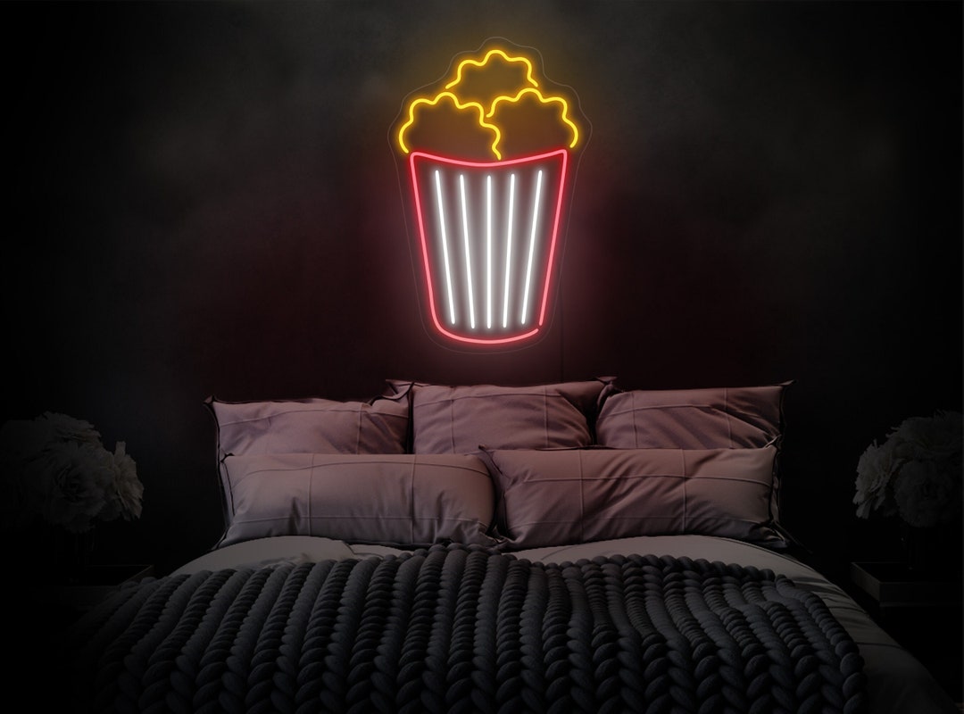 Popcorn Neon Sign, Cinema Neon Sign, Snack Bar Neon Sign, Home Cinema ...
