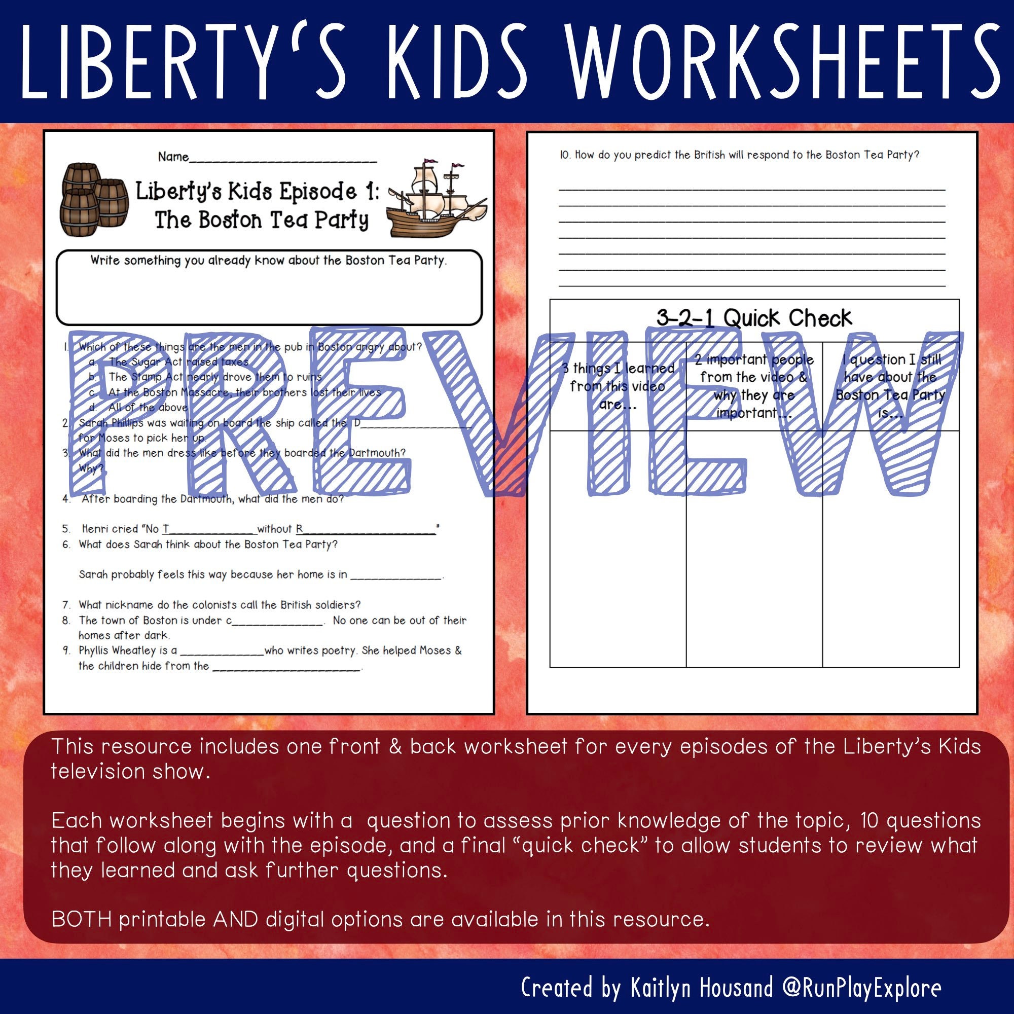 Liberty's Kids Worksheets for ALL Episodes - Print and Digital Format ...