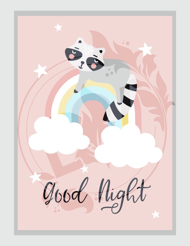 Baby Nursery Downloadable Digital Poster Print | Goodnight Raccoon ...