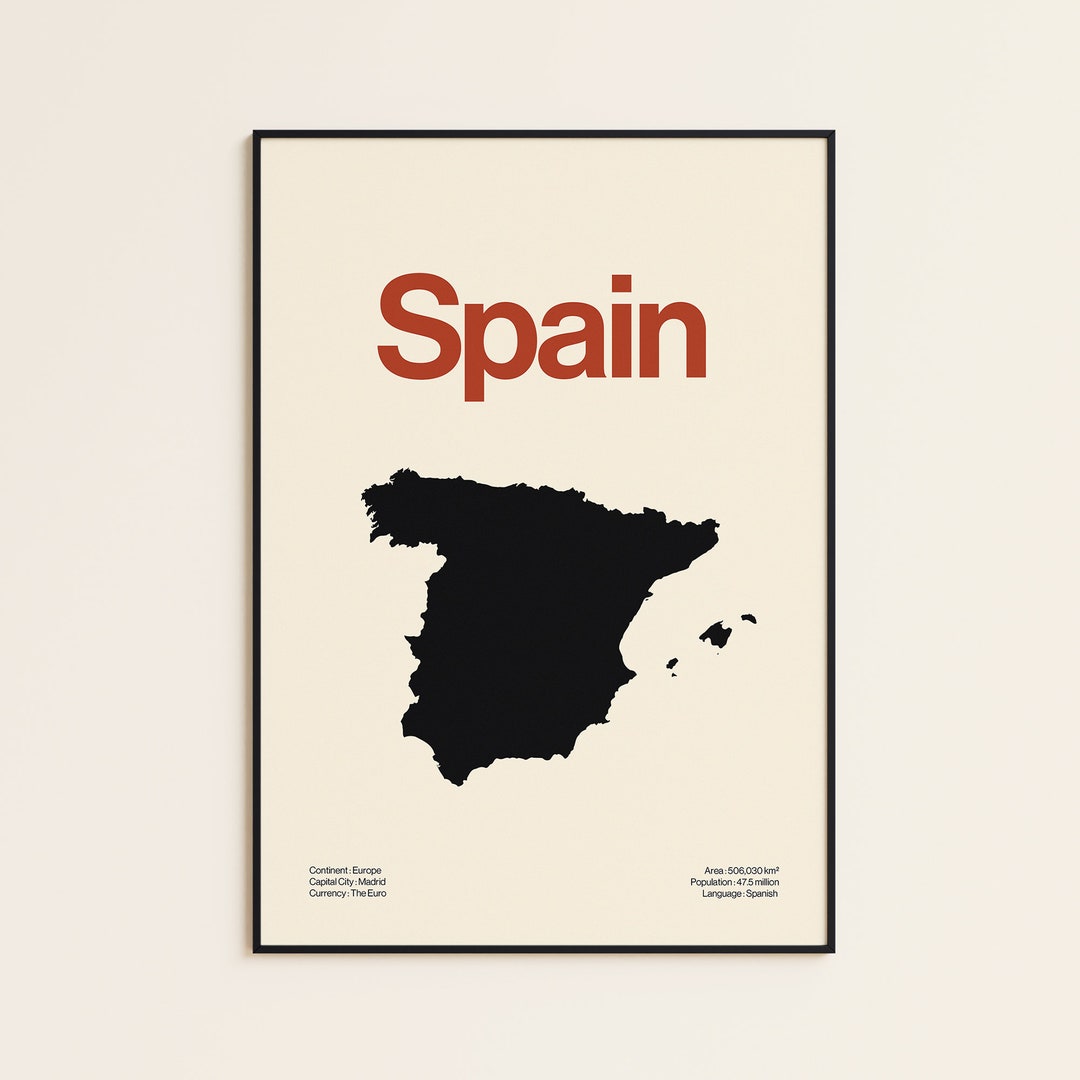 Minimalistic Spain Poster, Spain Map Print, Spain Wall Art, Spain Map ...