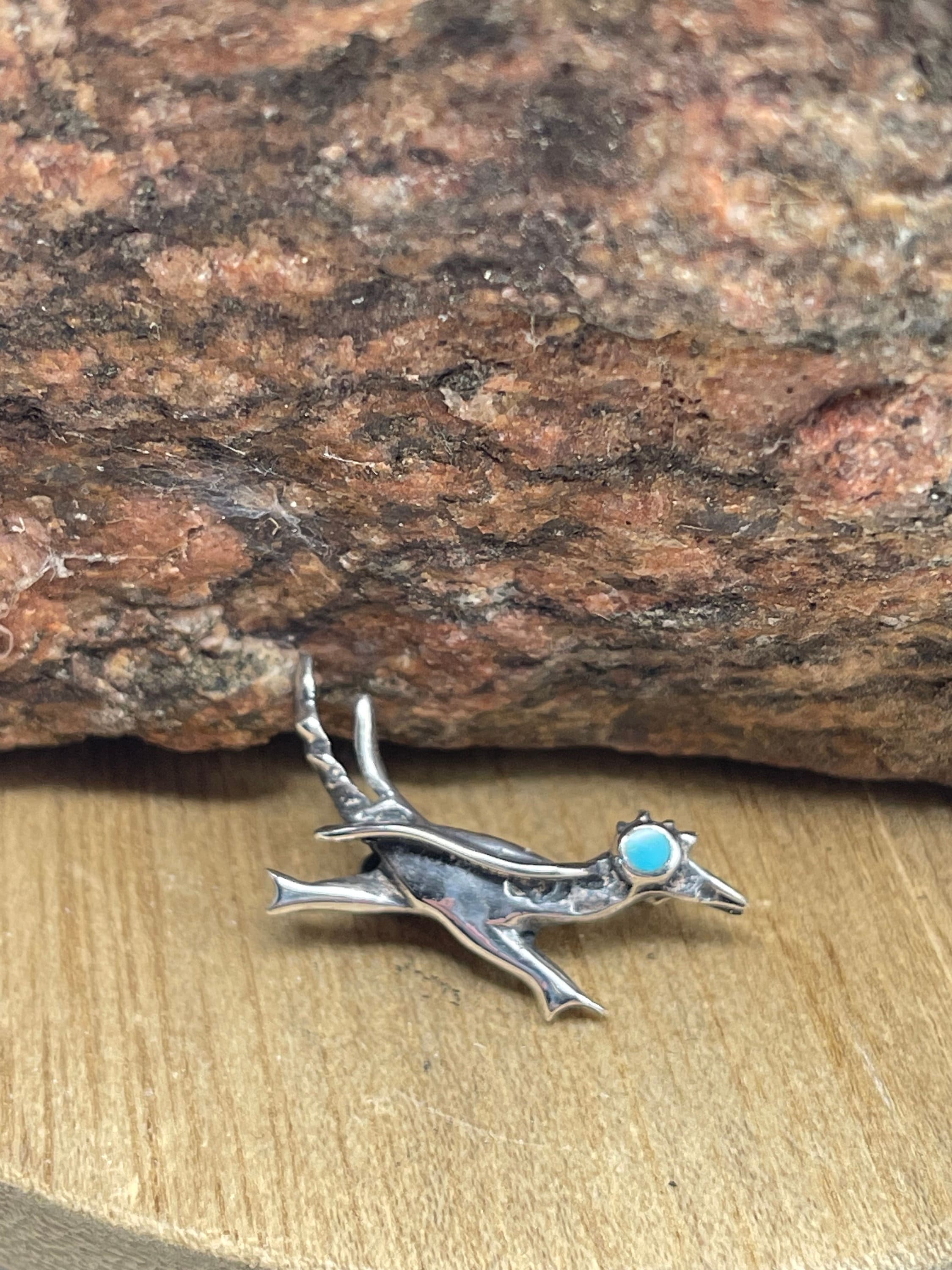 Vintage Turquoise Road Runner Brooch - Etsy