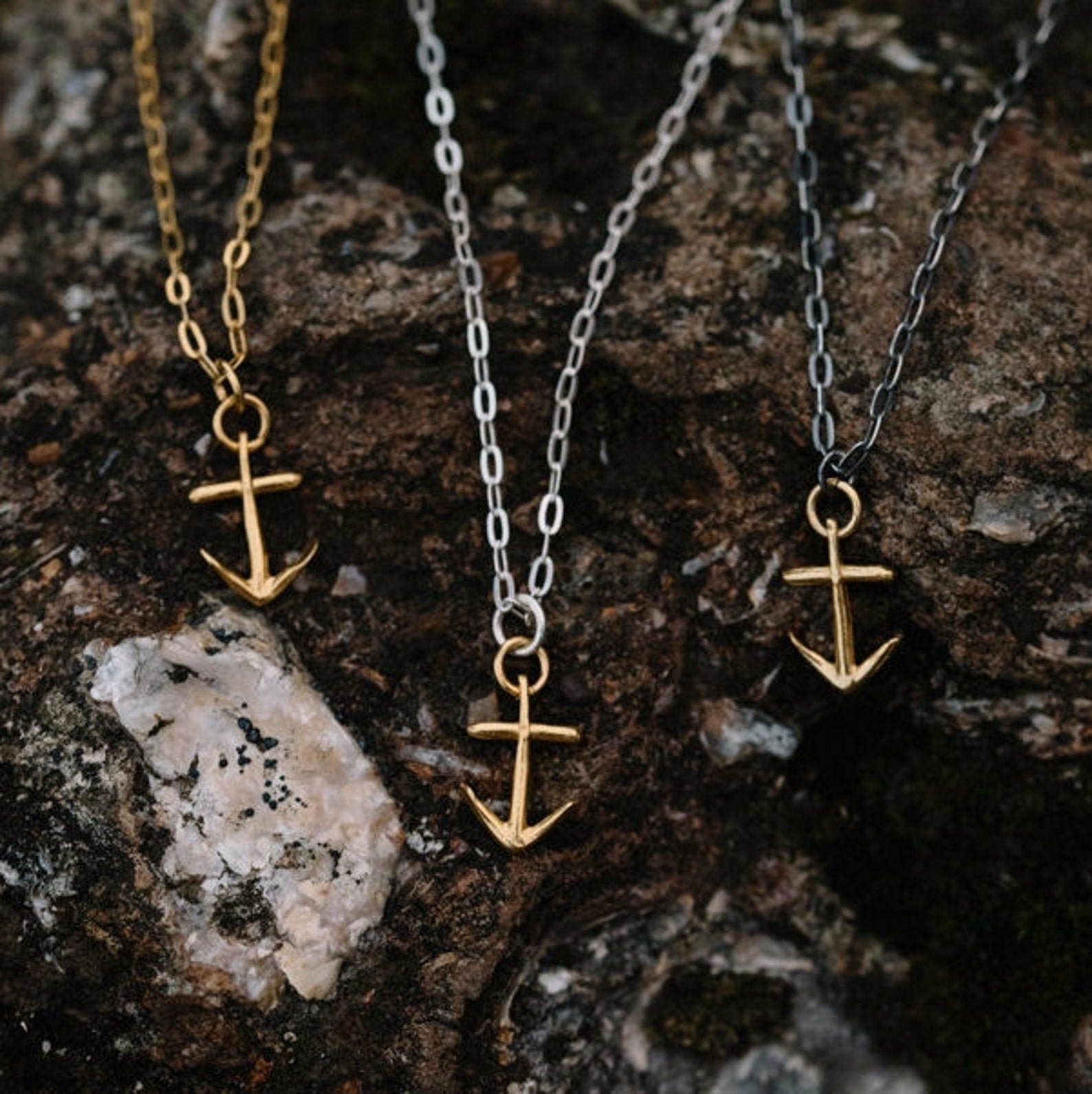 Anchor Necklace, 22ct Gold Plated Sterling Silver Neckace - Etsy Hong Kong