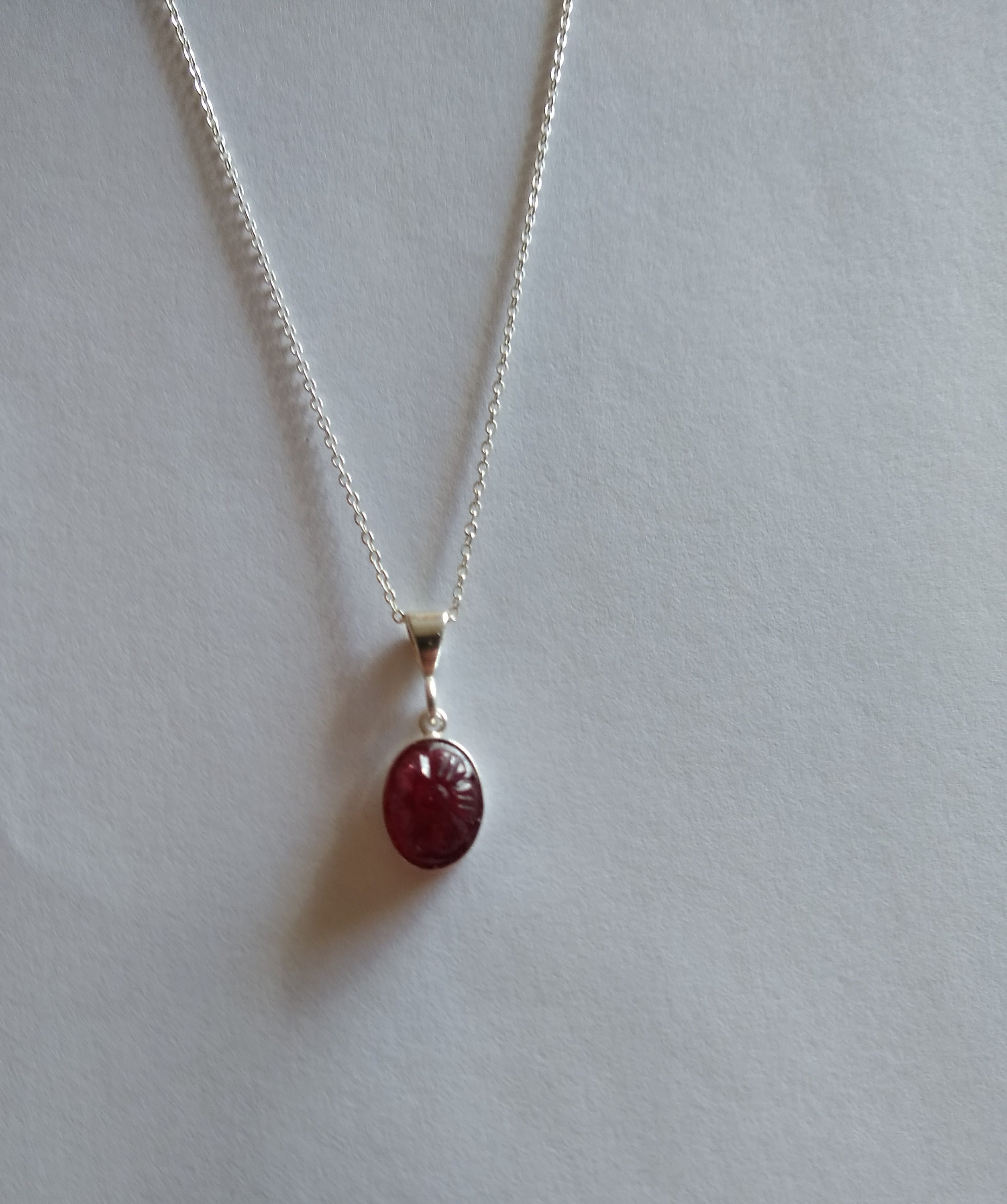 Genuine Carved Ruby Necklace Pendant, 1mm Sterling Cable Link Chain, 18 ...