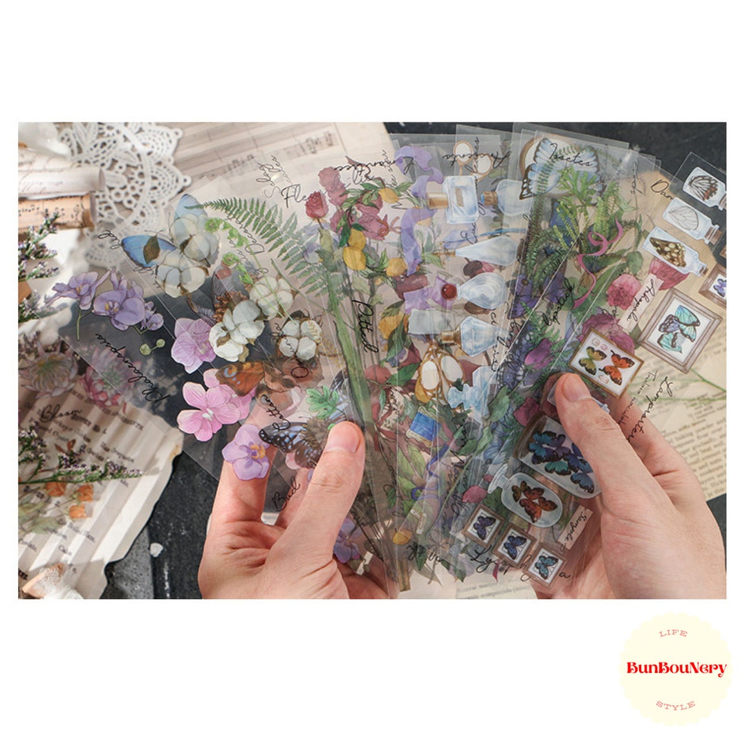 Transparent Flora Botanical Plant Sticker Sheets | Vinyl Flower ...