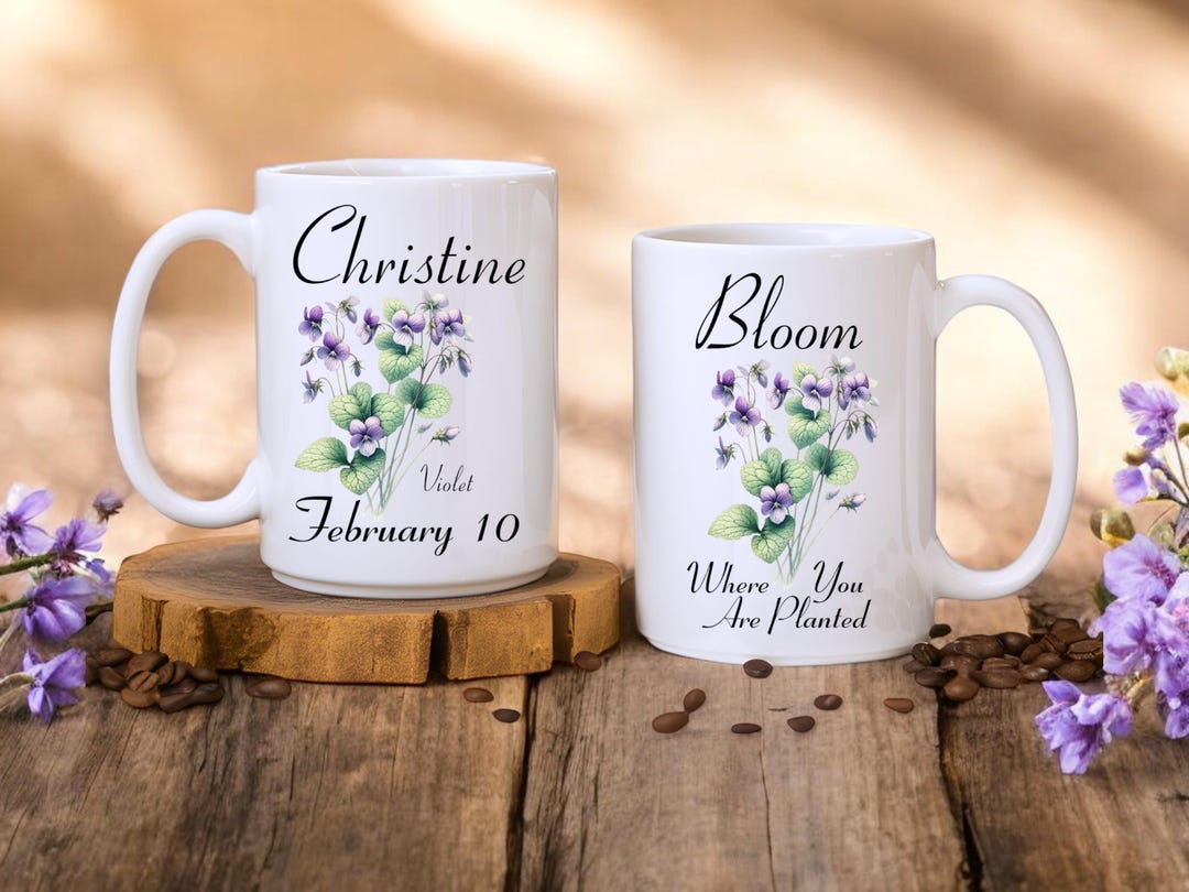 Personalized February Birth Month Flower Mug, Floral Violet Birth ...