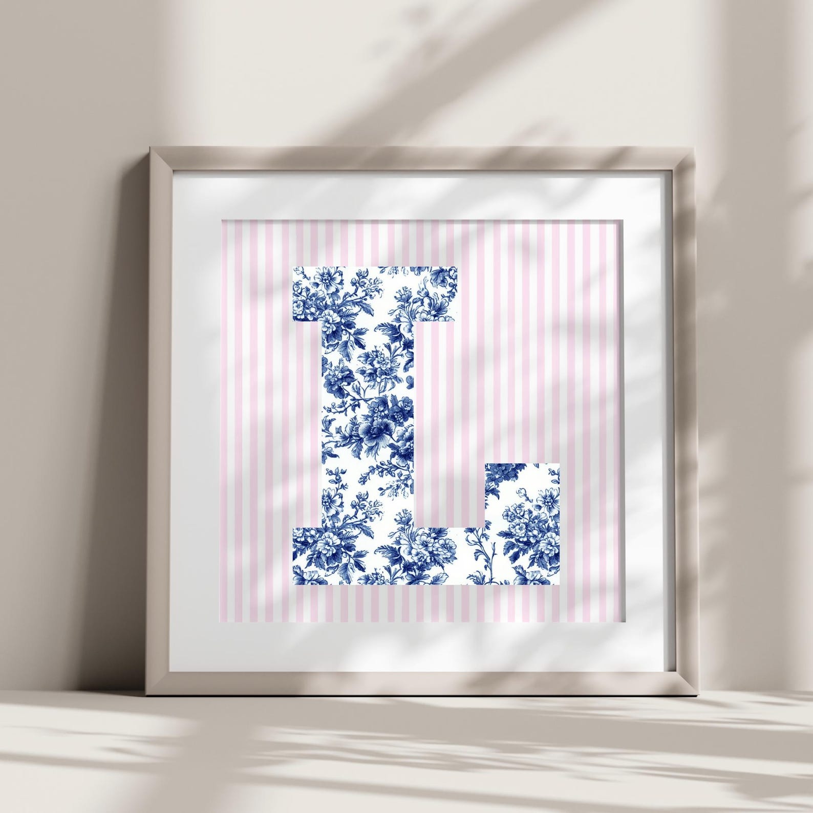 Custom Letter Print for College Dorm Bedroom, Blue Toile Chinoiserie ...