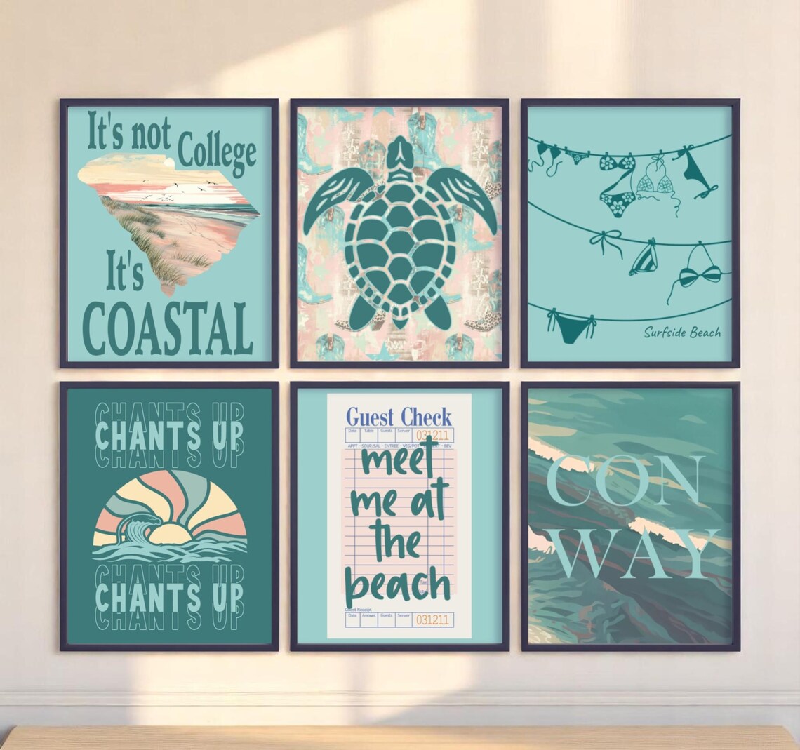 Coastal Carolina University Set of 6 Dorm Room Prints, CCU Teal Nation ...