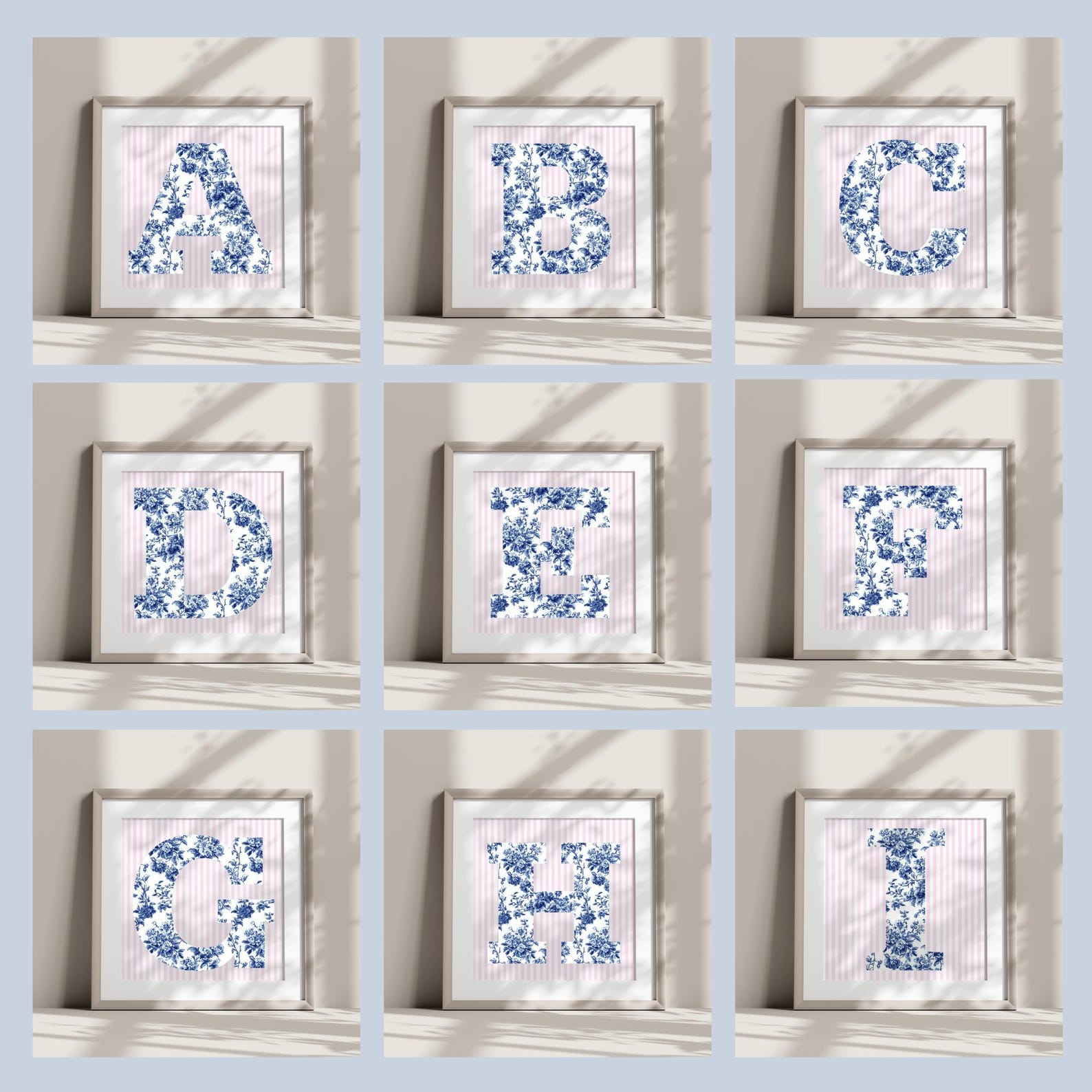 Custom Letter Print for College Dorm Bedroom, Blue Toile Chinoiserie ...