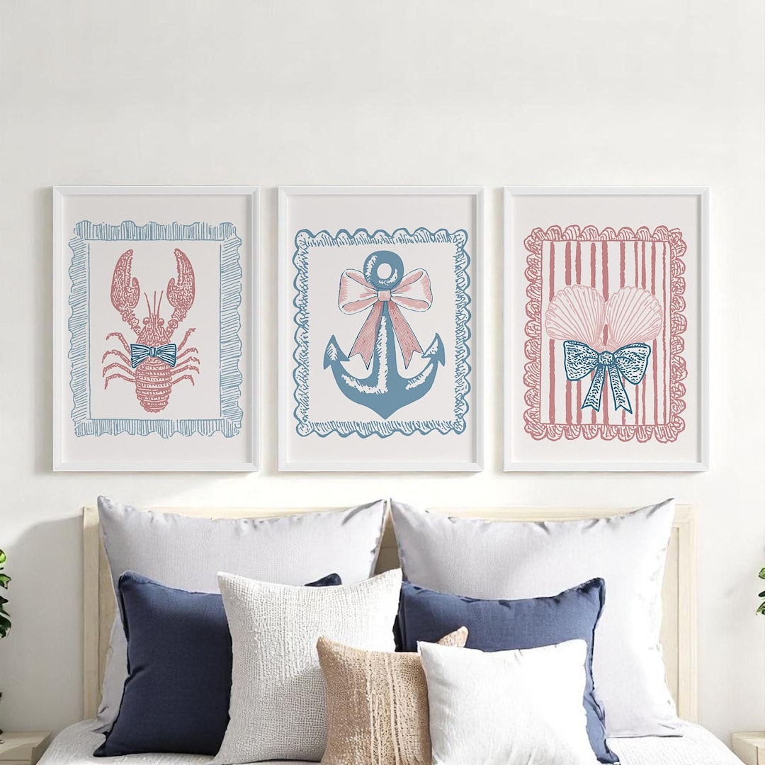 Coastal Wall Art Set of 3: Nautical Ocean Prints for Nursery or Dorm ...