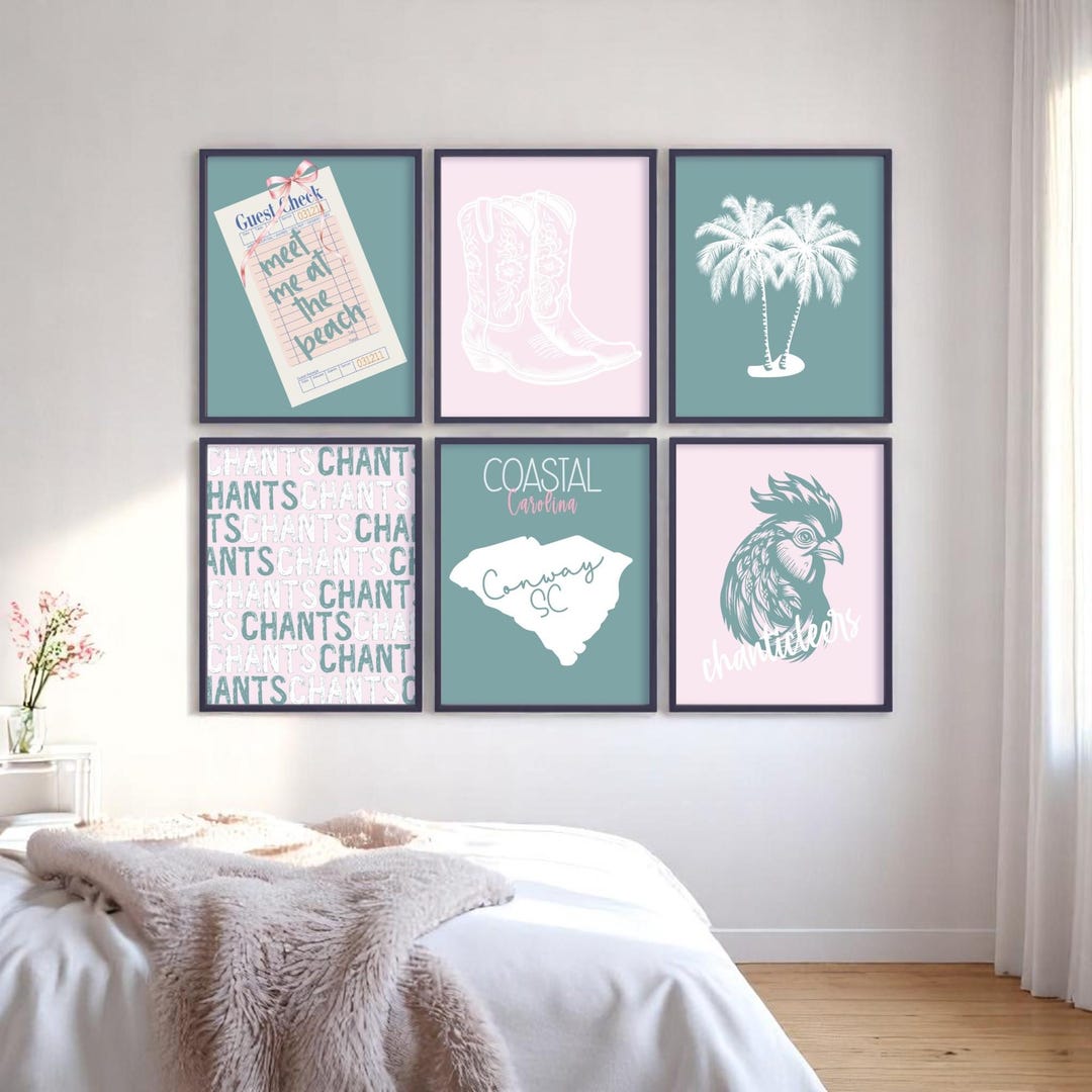 Coastal Carolina University Set of 6 Dorm Room Prints, CCU Pink and ...