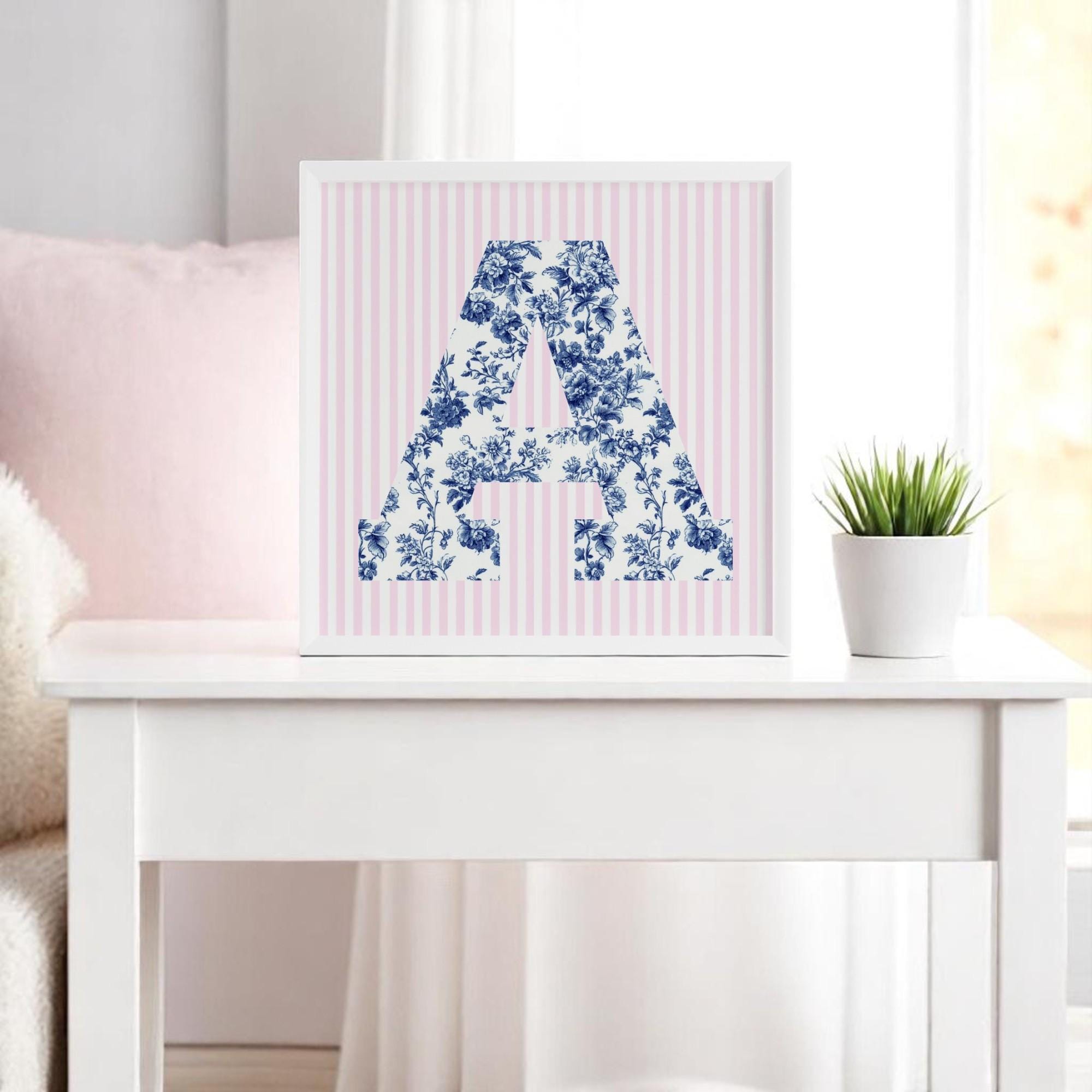 Custom Letter Print for College Dorm Bedroom, Blue Toile Chinoiserie ...
