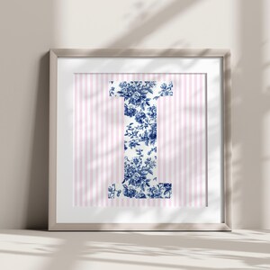 Custom Letter Print for College Dorm Bedroom, Blue Toile Chinoiserie ...