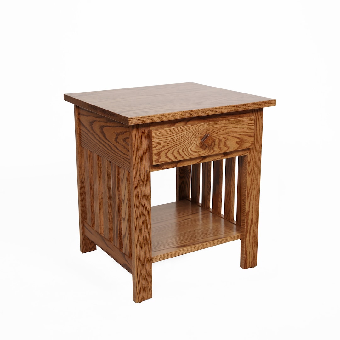 Amish, End Table With Drawer, Mission Style, Handcrafted, Wood, Oak, Side Table, Bedside Table ...