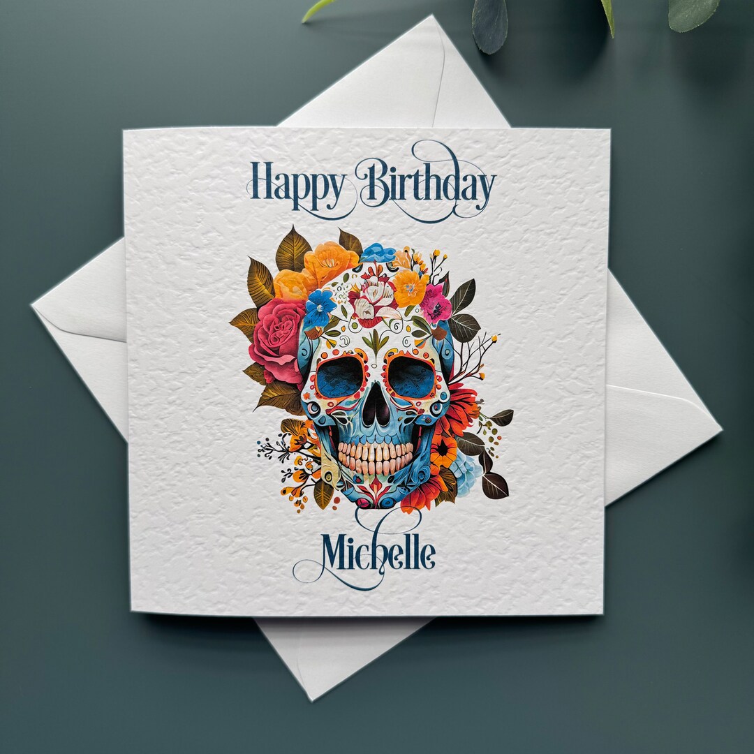 Sugar Skull Card, Sugar Skull Birthday Card, Good Luck Card, Get Well ...
