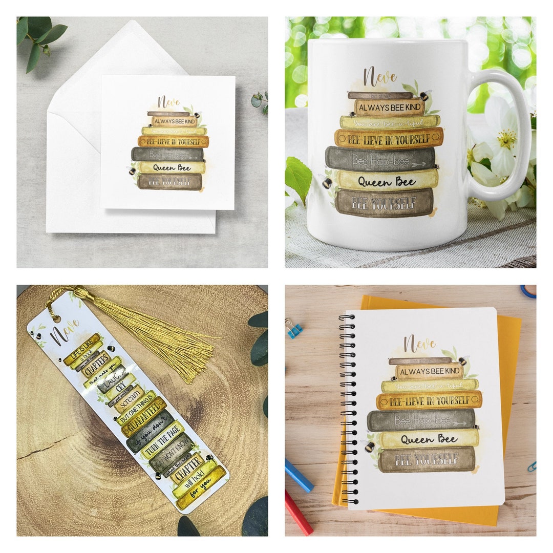Personalised BEE Affirmations Mug, BEE Bookmark, Matching Card and Note ...