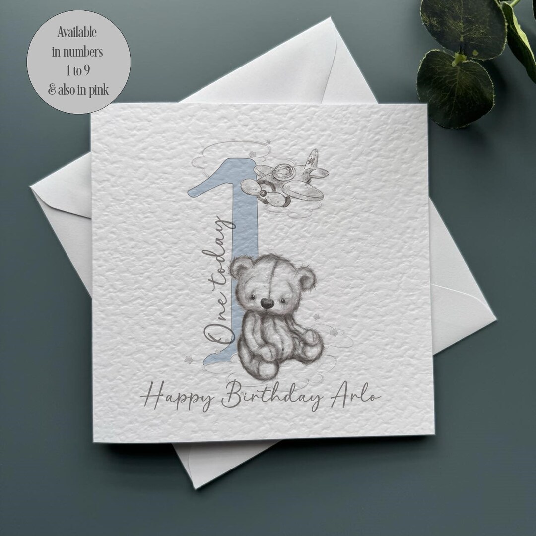 Personalised Birthday Card, Teddy Bear Card. Sketched Teddy Number ...