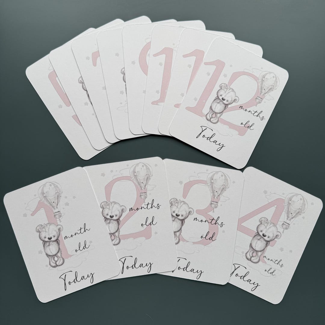 MILESTONE CARDS 1 to 12 Months Milestone Cards in a Choice of Pink or ...