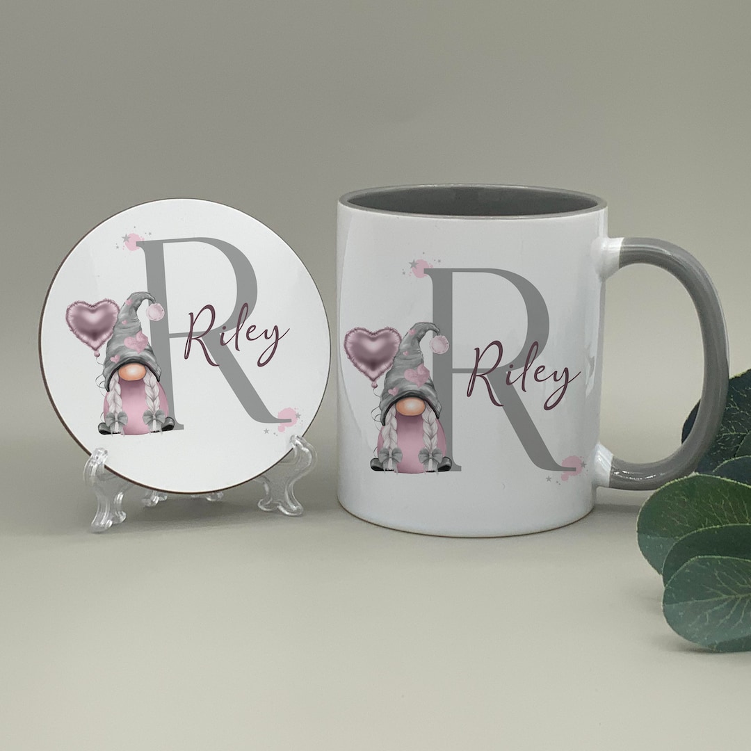 Personalised Gonk Mug and / or Matching Coaster, Pink and Grey Gonk ...